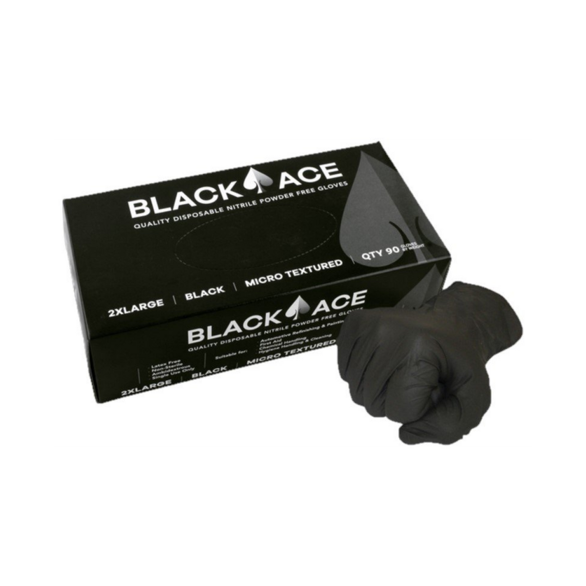 Extra Large Black Ace Disposable Nitrile Gloves - Powder Free - Box of ...